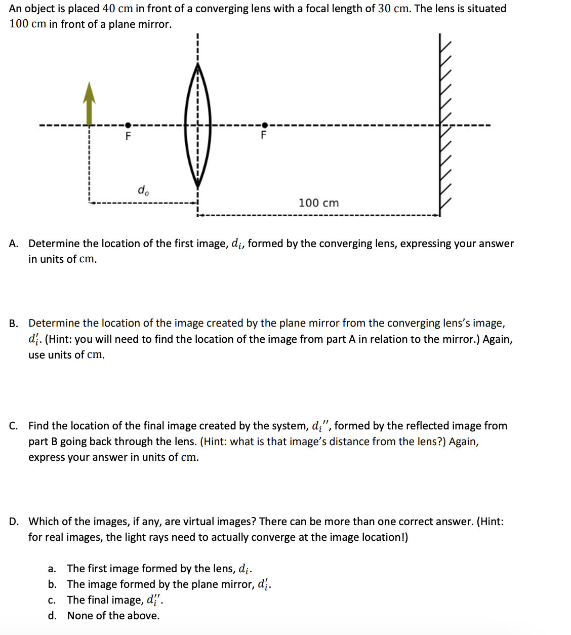 Solved B AND D PLSSSSS An object is placed 40 ﻿cm in front | Chegg.com