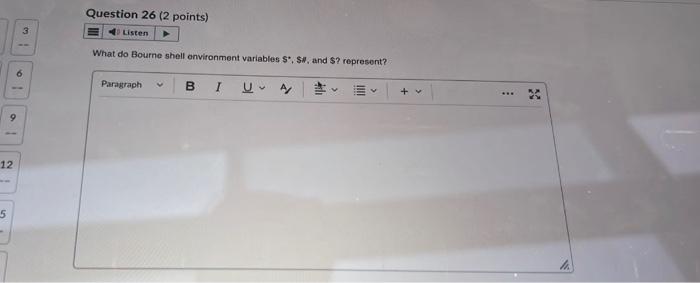 Solved What do Bourne shell onvironment variables \$*, \$1, | Chegg.com
