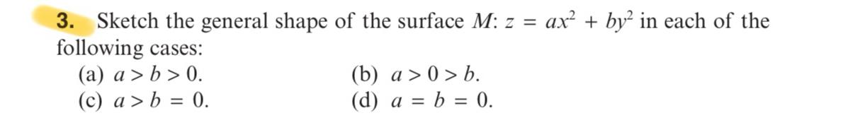Solved Sketch the general shape of the surface M:z=ax2+by2 | Chegg.com