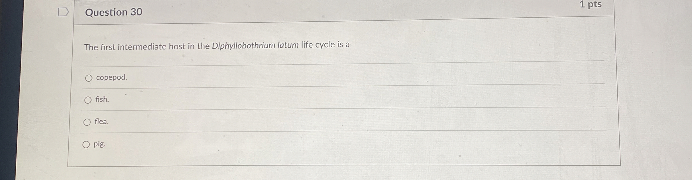 Solved Question 301 ﻿ptsThe first intermediate host in the | Chegg.com