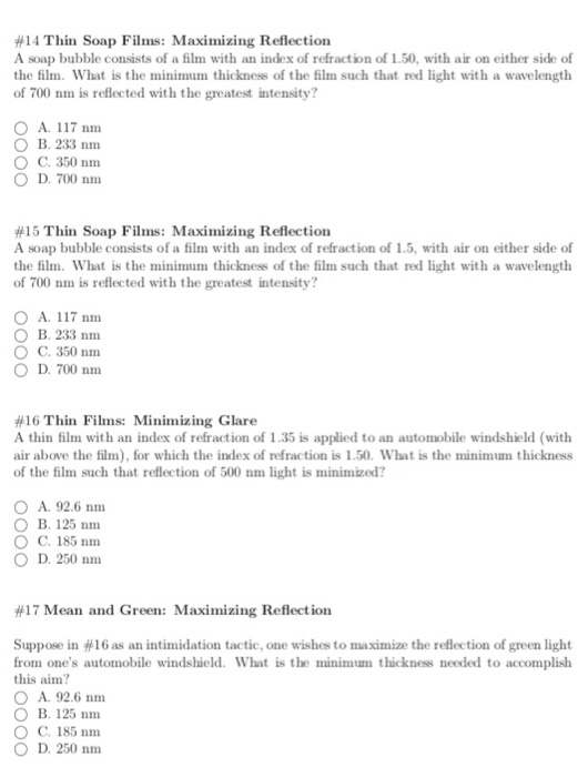 Solved #14 Thin Soap Films: Maximizing Reflection A soap | Chegg.com