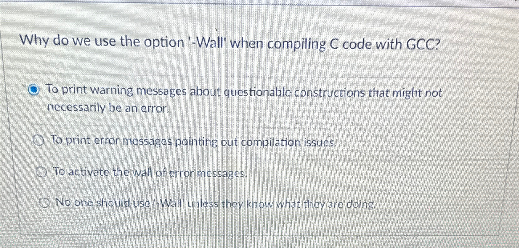Solved Why do we use the option '-Wall' when compiling C | Chegg.com