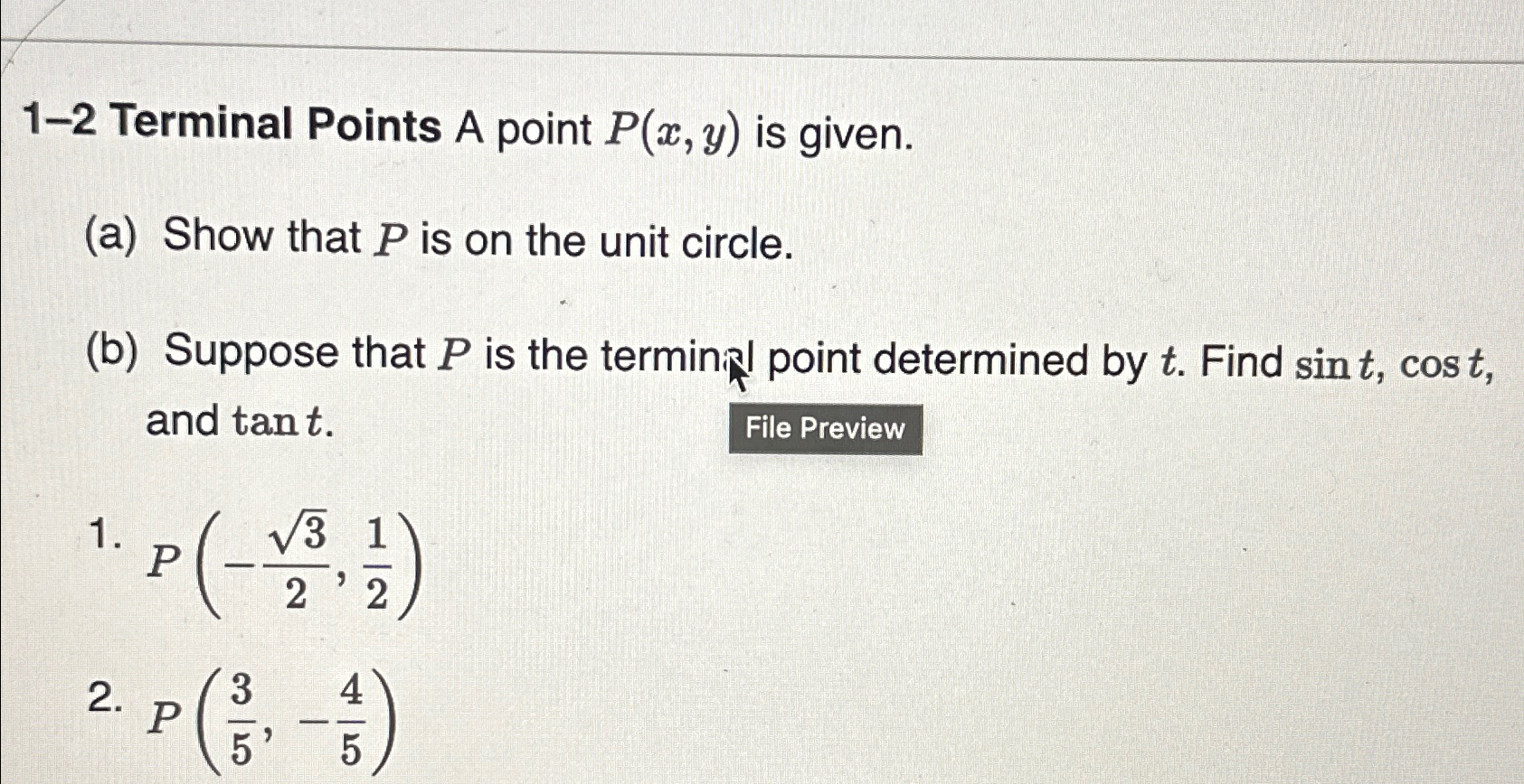 Solved 1-2 ﻿Terminal Points A point P(x,y) ﻿is given.(a) | Chegg.com