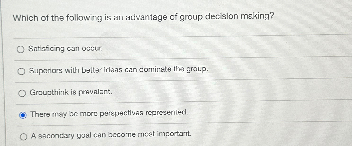 Solved Which of the following is an advantage of group | Chegg.com
