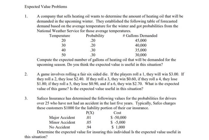Expected Value Problems 1. A company that sells | Chegg.com