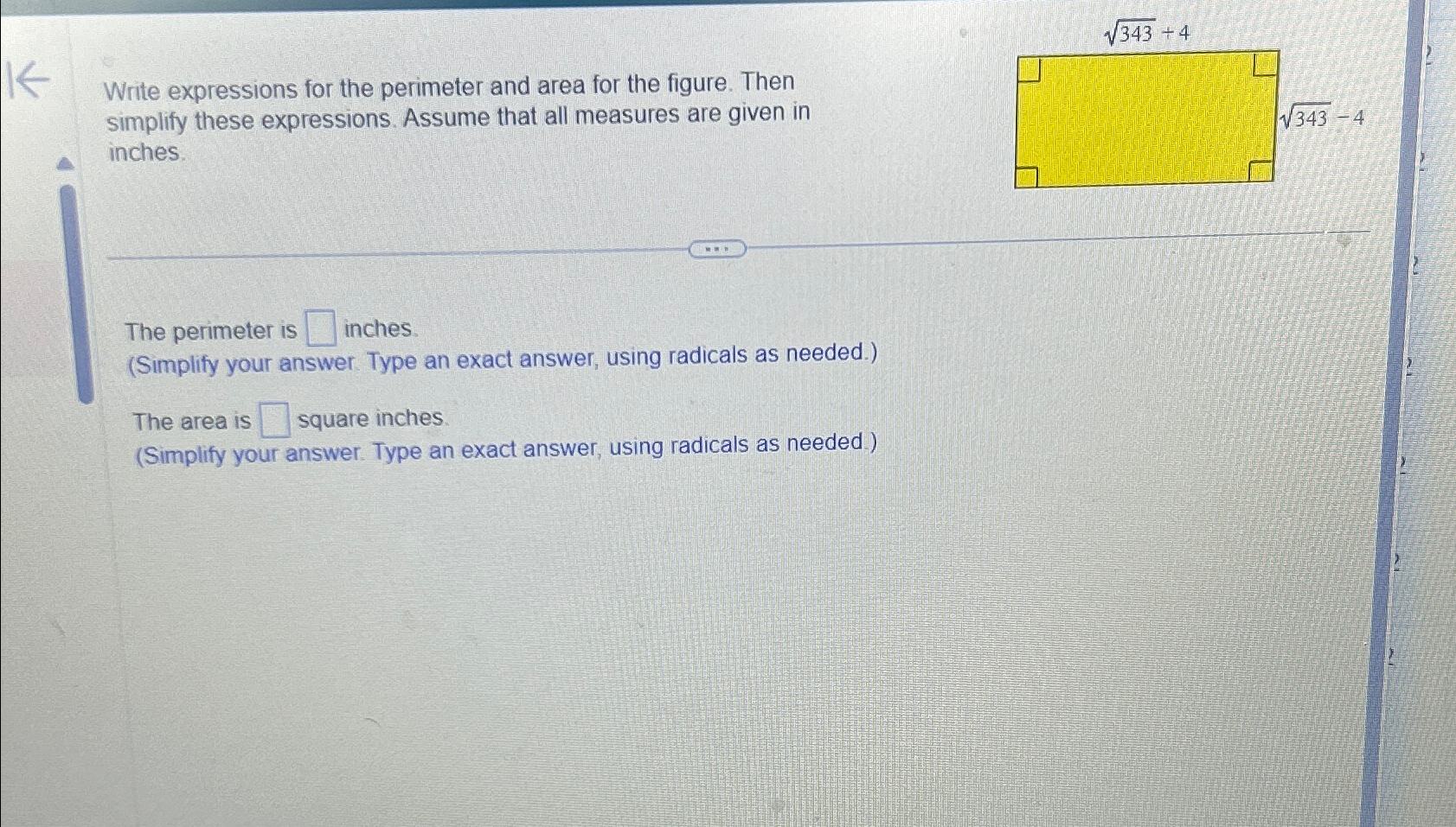 Solved Write expressions for the perimeter and area for the | Chegg.com
