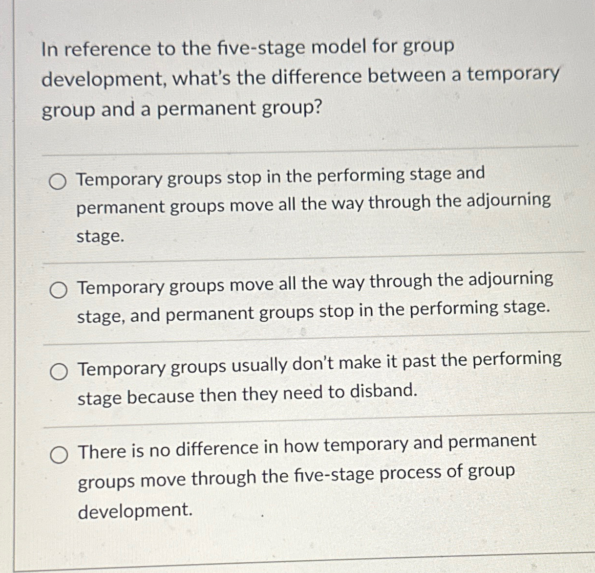 Solved In reference to the five-stage model for group | Chegg.com