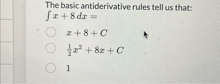 Solved The basic antiderivative rules tell us that: fx + 8 | Chegg.com