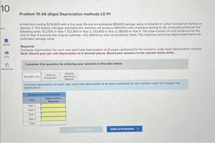 Solved Problem 10-2A (Algo) Depreciation methods LO P1 A | Chegg.com
