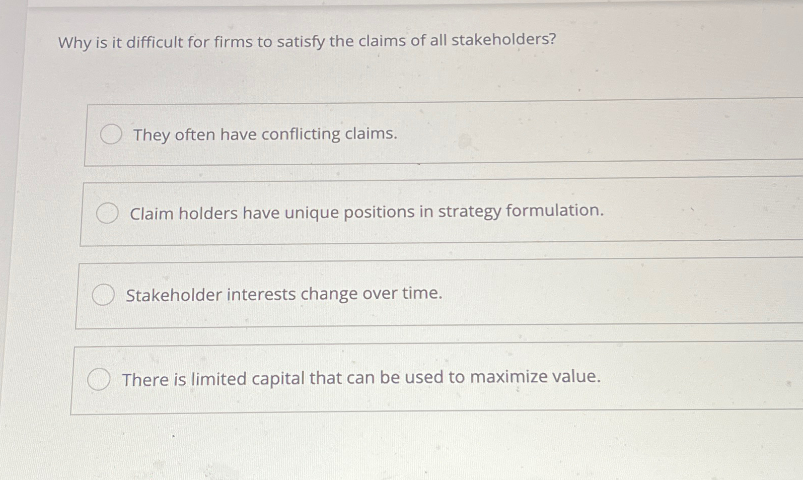 Solved Why is it difficult for firms to satisfy the claims | Chegg.com