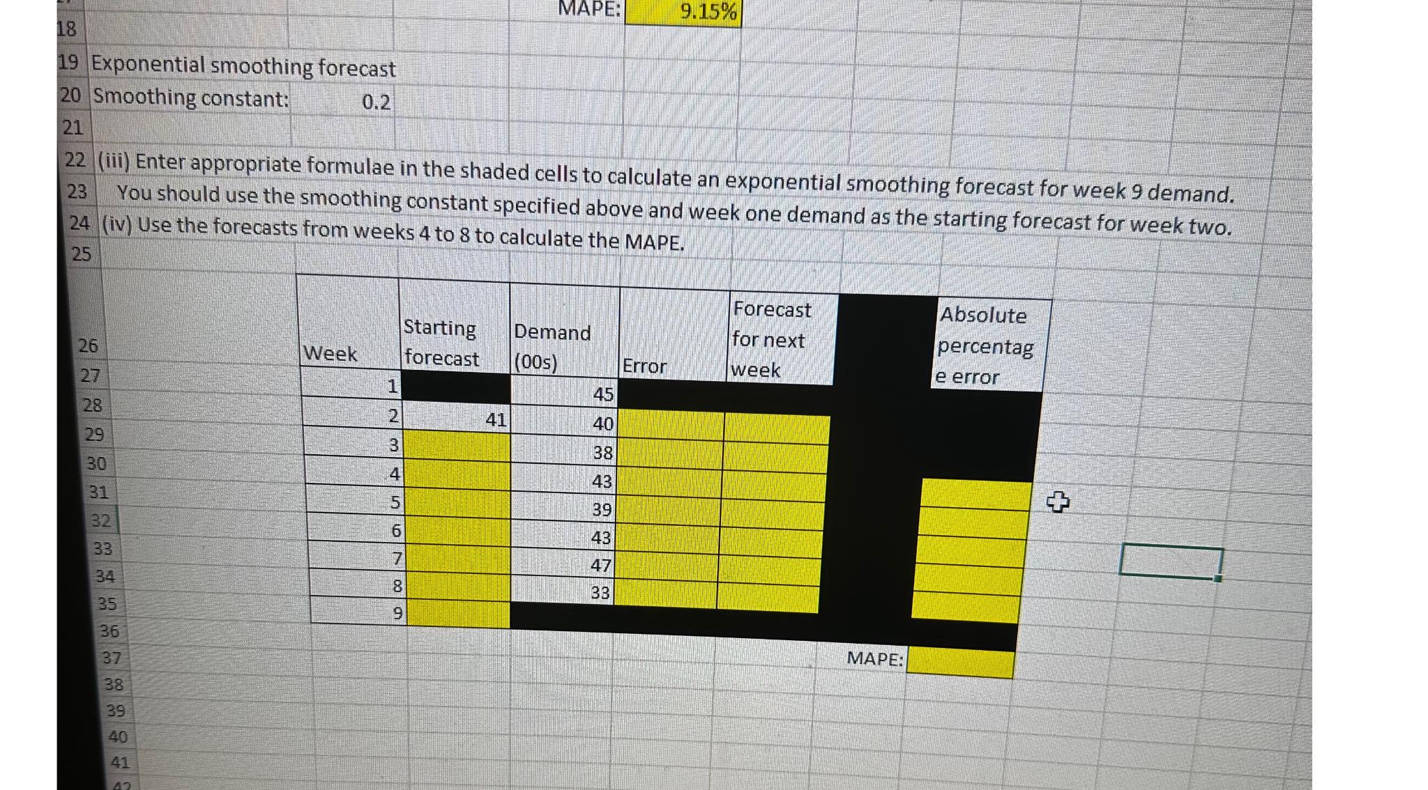 18MAPE: ,9.15%19 ﻿Exponential smoothing forecast20 | Chegg.com