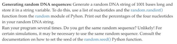 Solved Generating random DNA sequences: Generate a random | Chegg.com