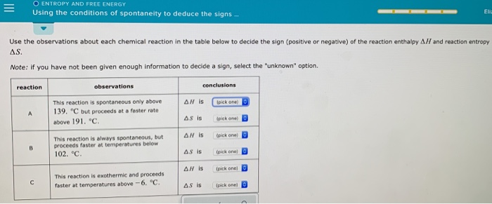 Solved O ENTROPY AND FREE ENERGY Using the conditions of | Chegg.com