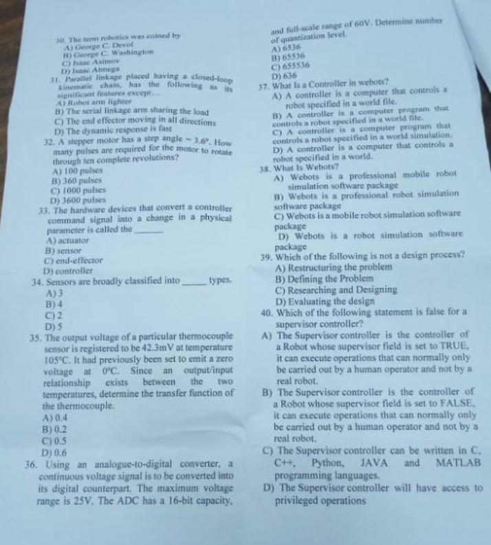 Solved 30. The role was oned by A) Devol Washington Asimos | Chegg.com