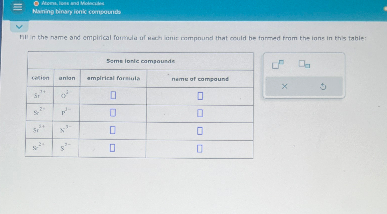 Solved Atoms, lons and MoleculesNaming binary ionic | Chegg.com