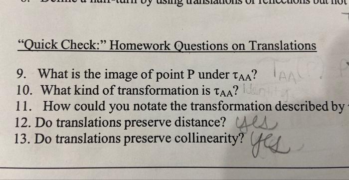 Solved "Quick Check:" Homework Questions on Translations 9. | Chegg.com