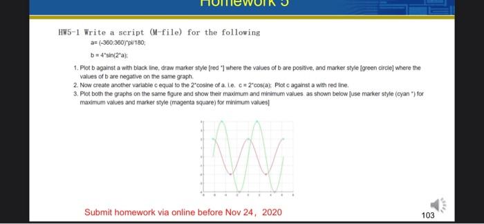 Hw5-1 Write a script (W-file) for the following a= | Chegg.com