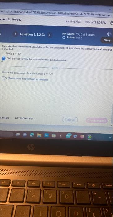 Solved Use a standard notmal distrbulion table to lind he | Chegg.com