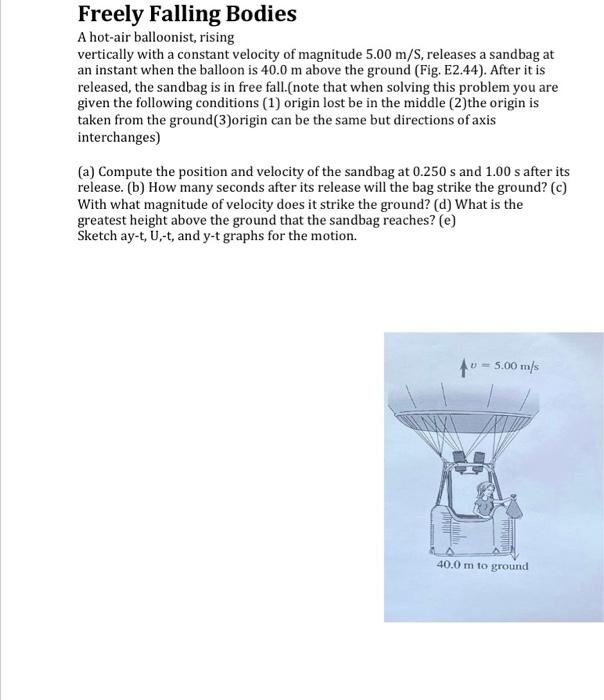 Solved Freely Falling Bodies A hot-air balloonist, rising | Chegg.com