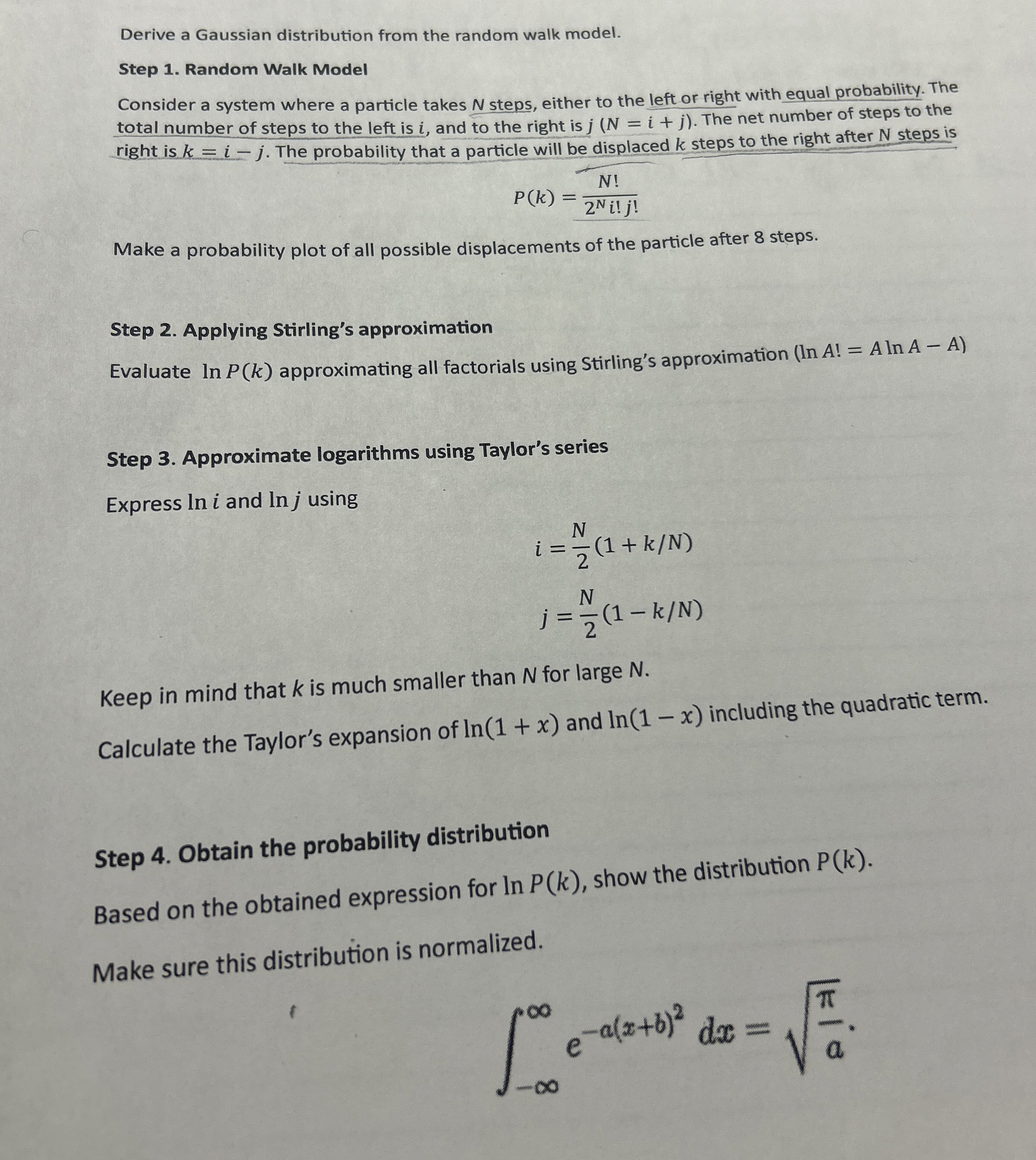 Solved Derive a Gaussian distribution from the random walk | Chegg.com