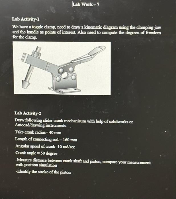 Lab Activity-1 We have a toggle clamp, need to draw a | Chegg.com