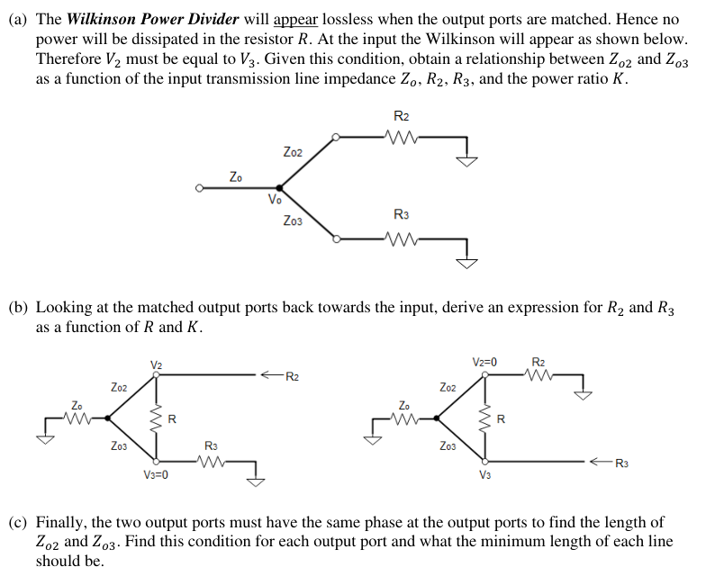 Solved Wilkinson Power Divider Analysis and Design Equation | Chegg.com