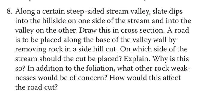 Solved 8. Along a certain steep-sided stream valley, slate | Chegg.com