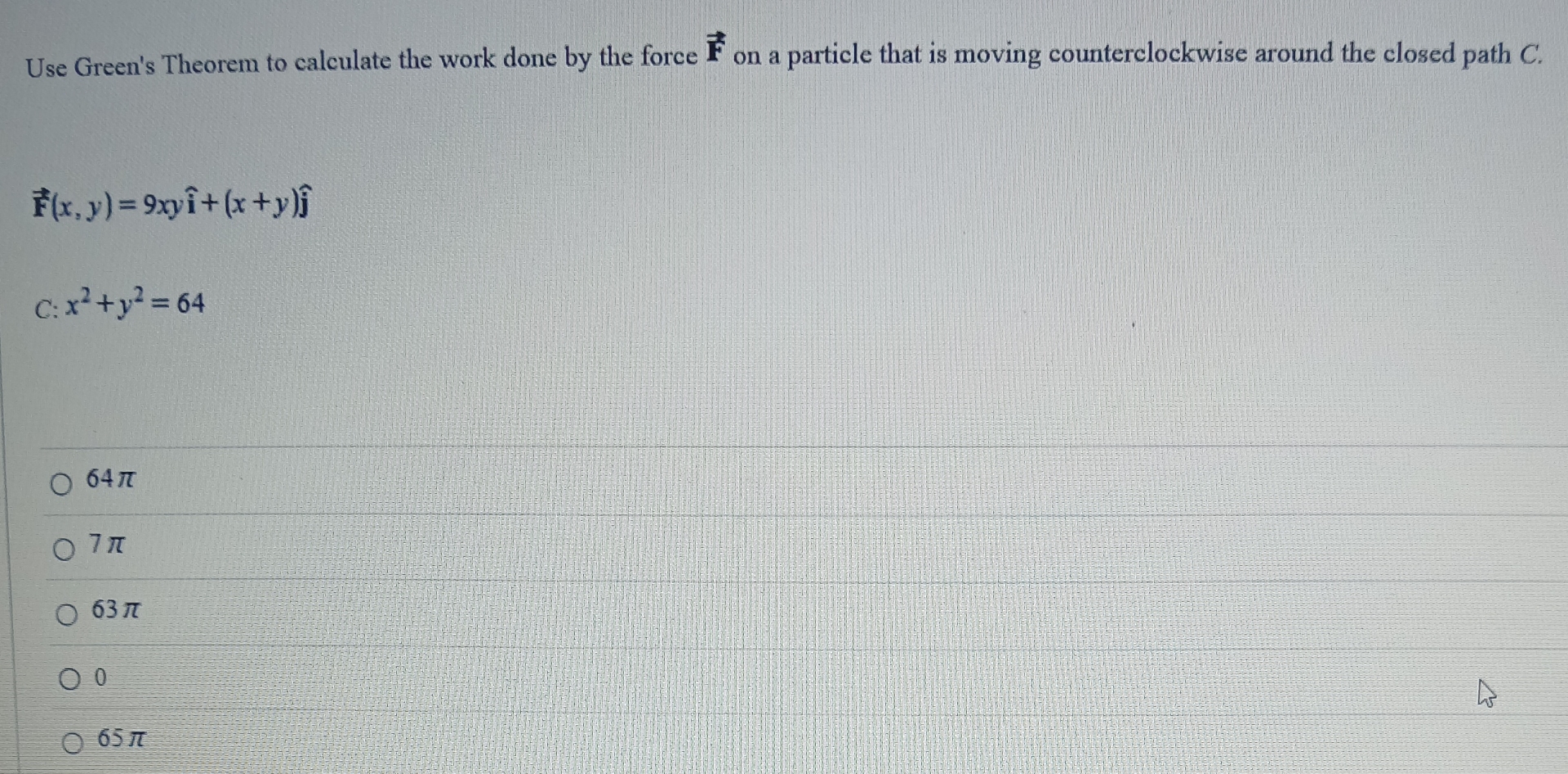 Solved Use Green's Theorem to calculate the work done by the | Chegg.com