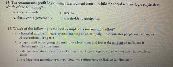 Solved 14. The commercial profit logic values hierarchical | Chegg.com