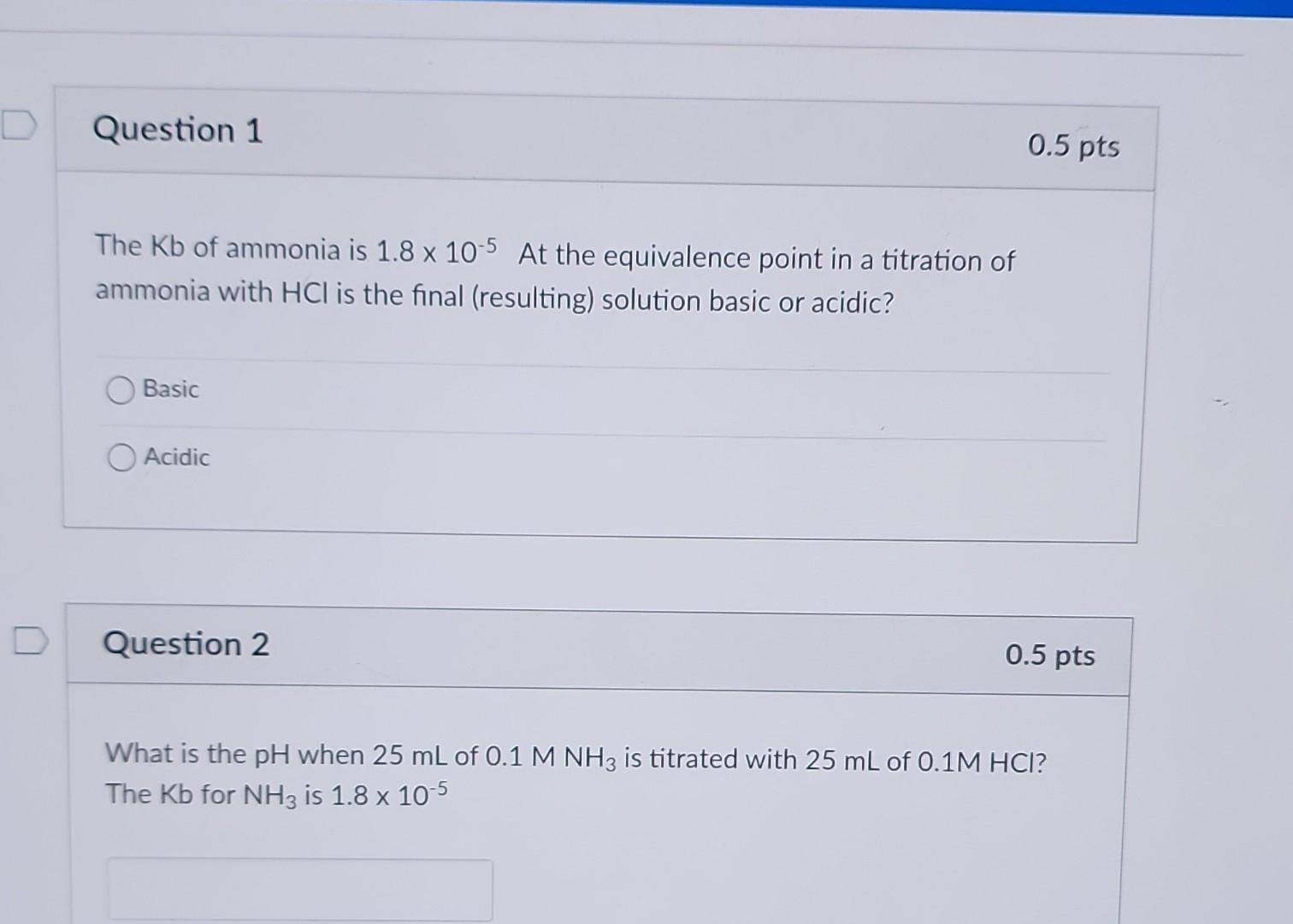 Solved The Kb of ammonia is 1.8×10−5 At the equivalence | Chegg.com