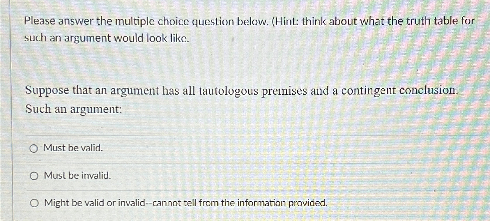 Solved Please answer the multiple choice question below. | Chegg.com