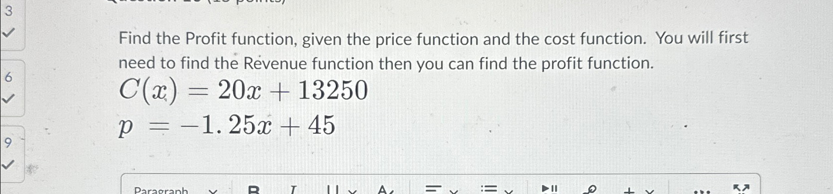 Solved Find the Profit function, given the price function | Chegg.com
