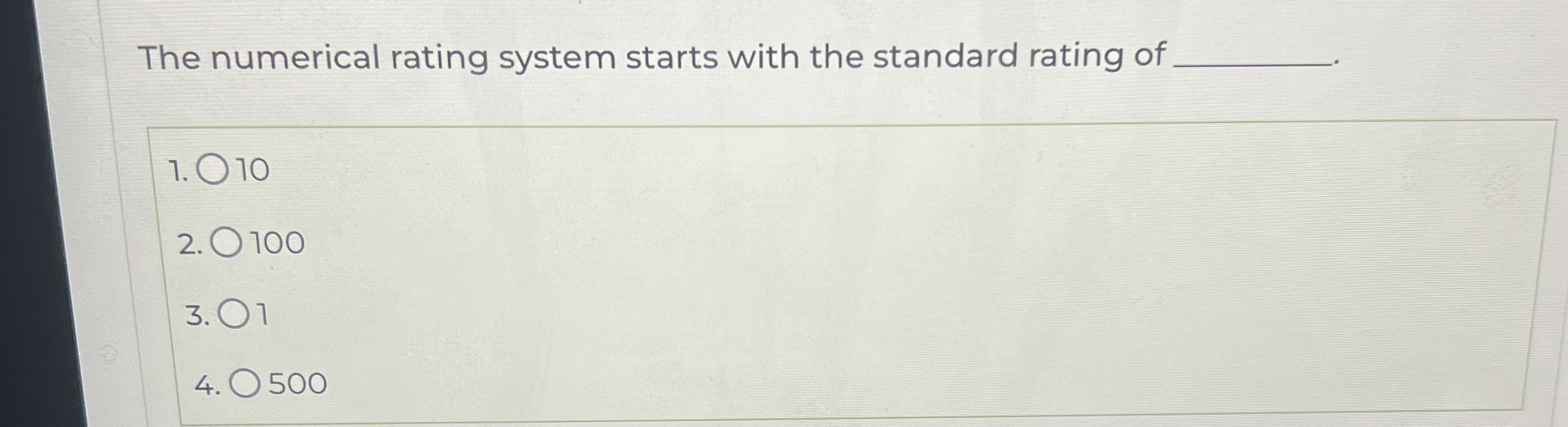 Solved The numerical rating system starts with the standard | Chegg.com
