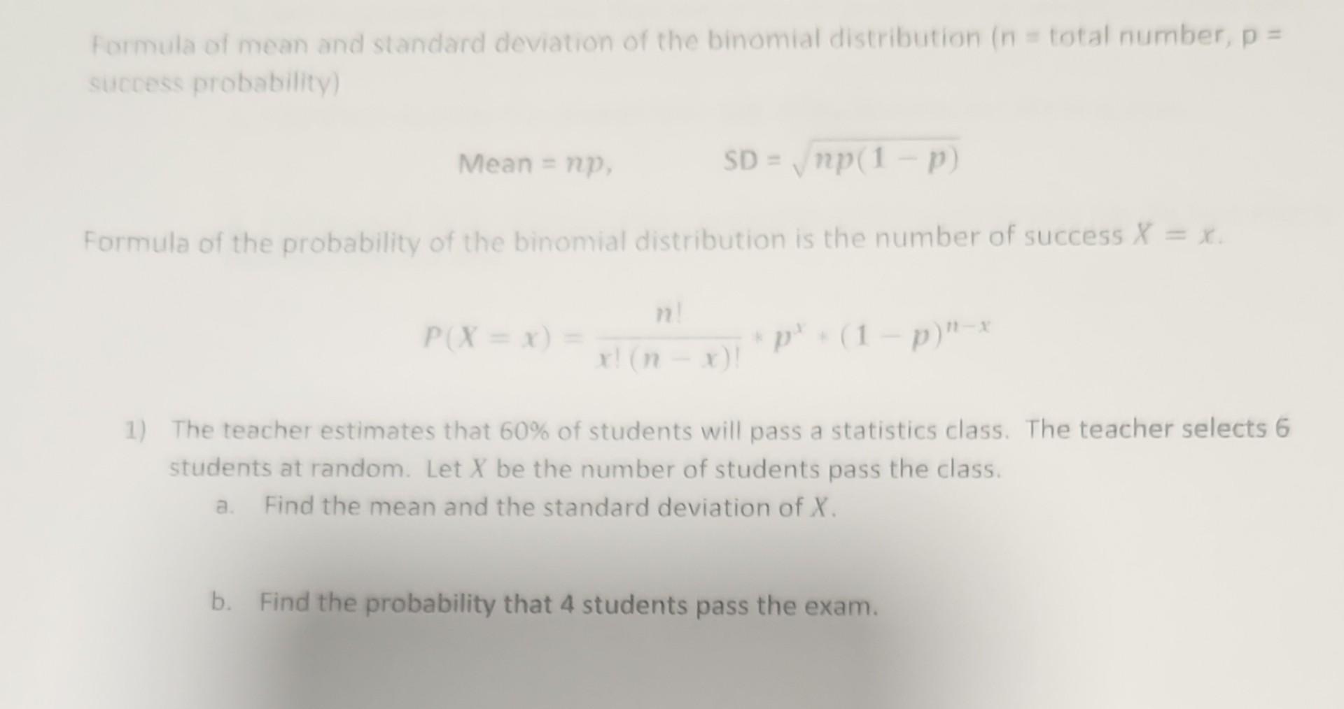 Solved Formula of mean and standard deviation of the | Chegg.com