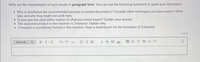 Solved Data and Report Submission - Hydration of 1-Hexene | Chegg.com