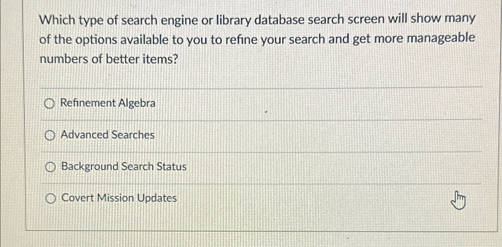 Solved Which type of search engine or library database | Chegg.com
