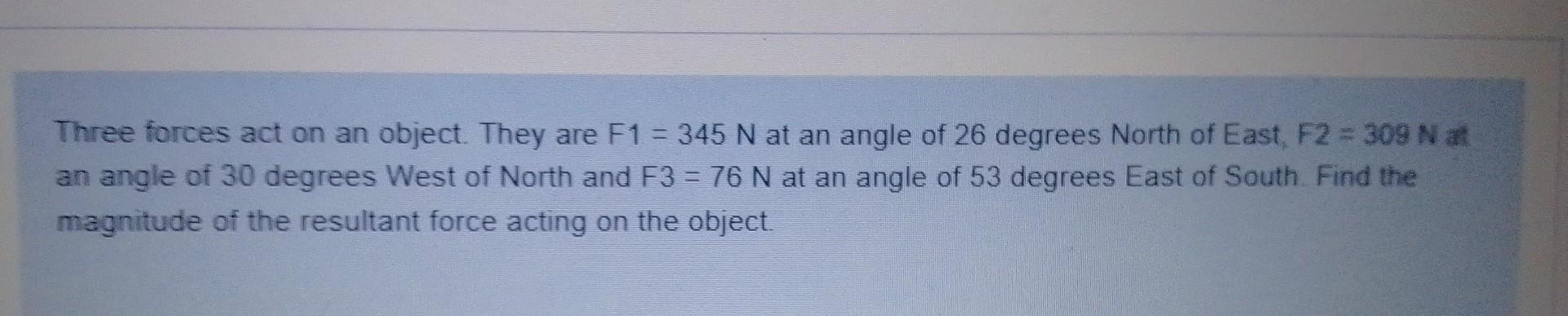 Solved Three Forces Act On An Object They Are F1 345 N At