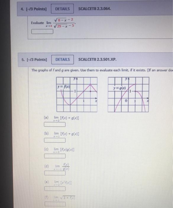 Solved 4. [-13 Points) DETAILS SCALCETB 2.3.064. 8- Evaluate | Chegg.com Solved 4. [-13 Points) DETAILS SCALCETB 2.3.064. 8- Evaluate | Chegg.com