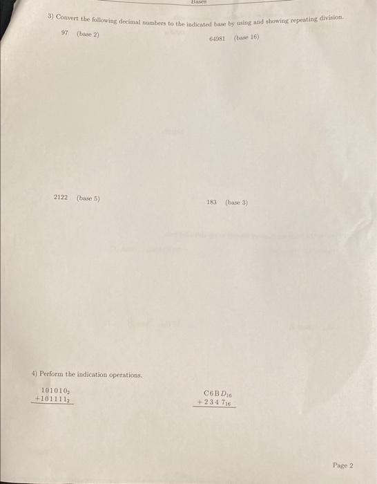 Solved Base 3) Convert the following decimal numbers to the | Chegg.com