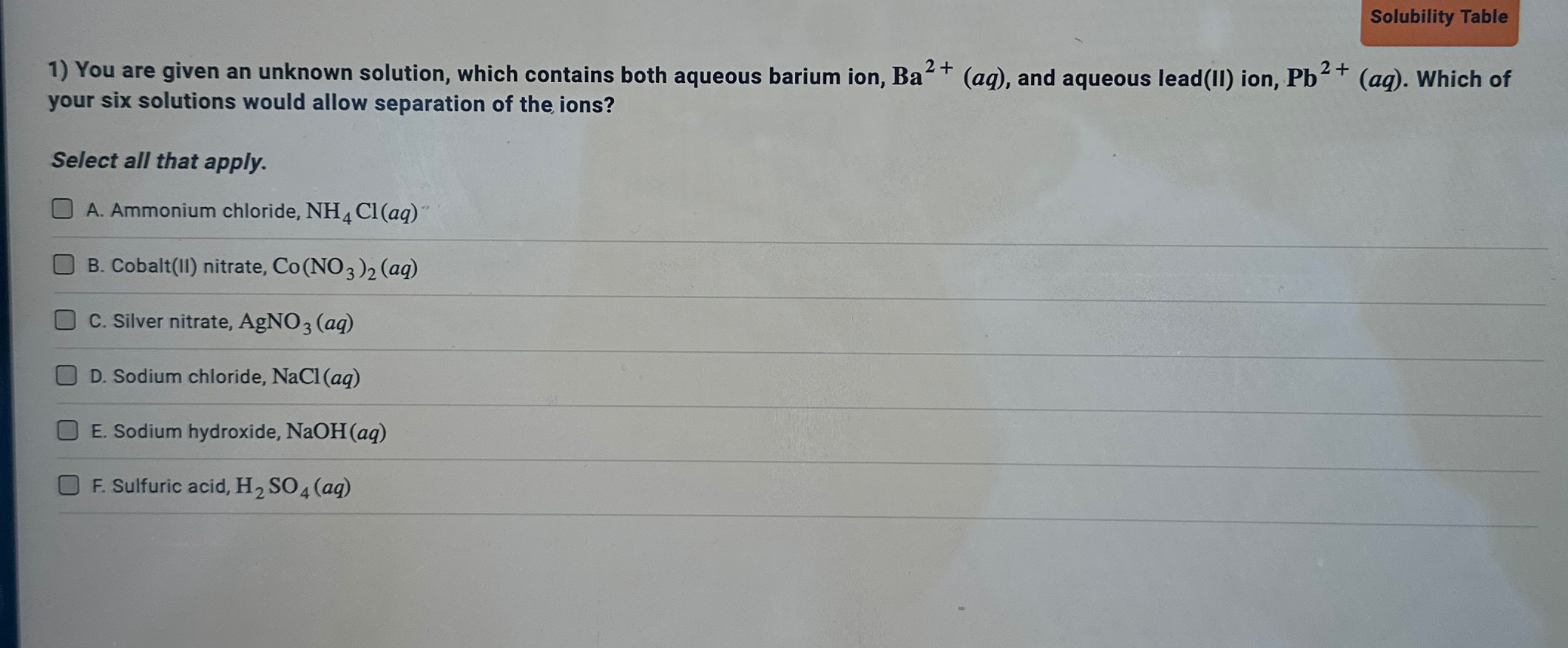 Solved You are given an unknown solution, which contains | Chegg.com