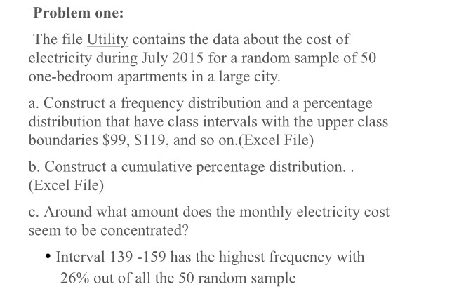 Solved Problem one: The file Utility contains the data about | Chegg.com