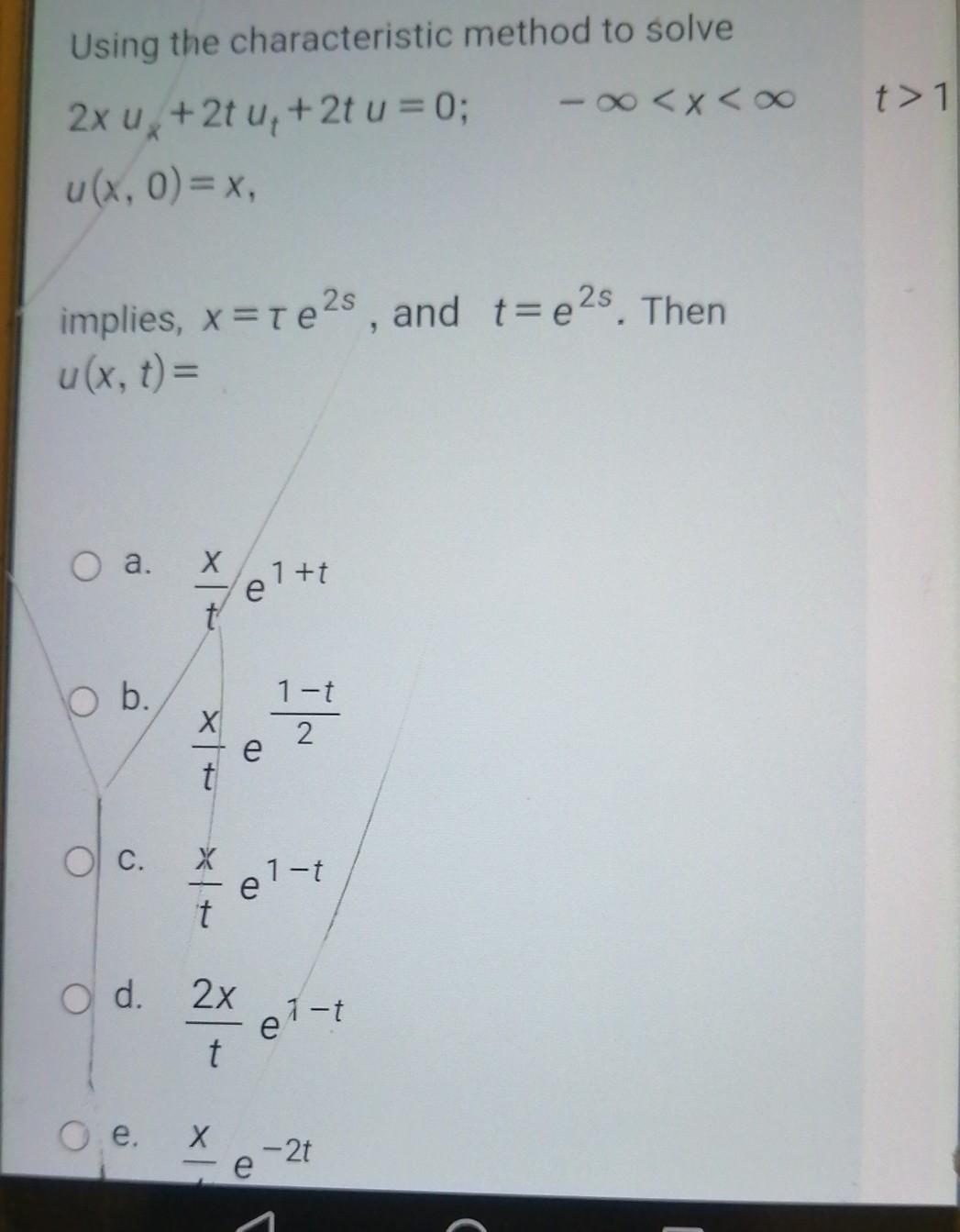 Solved Using the characteristic method to solve t1 2x u, +2t | Chegg.com
