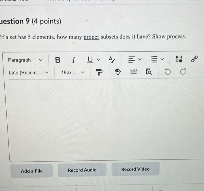 Solved if a set has 5 elements, how many proper subsets does | Chegg.com