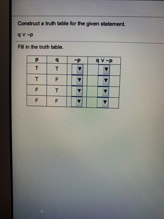 Solved Construct A Truth Table For The Given Statement Qv P