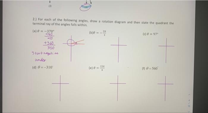 Solved 2.) For each of the following angles, draw a rotation | Chegg.com