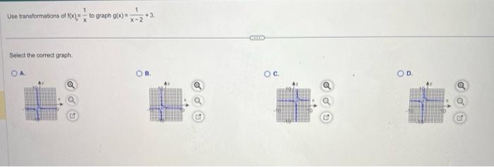 Solved Use transformations of f(x)=x1 to graph g(x)=x−21+3. | Chegg.com