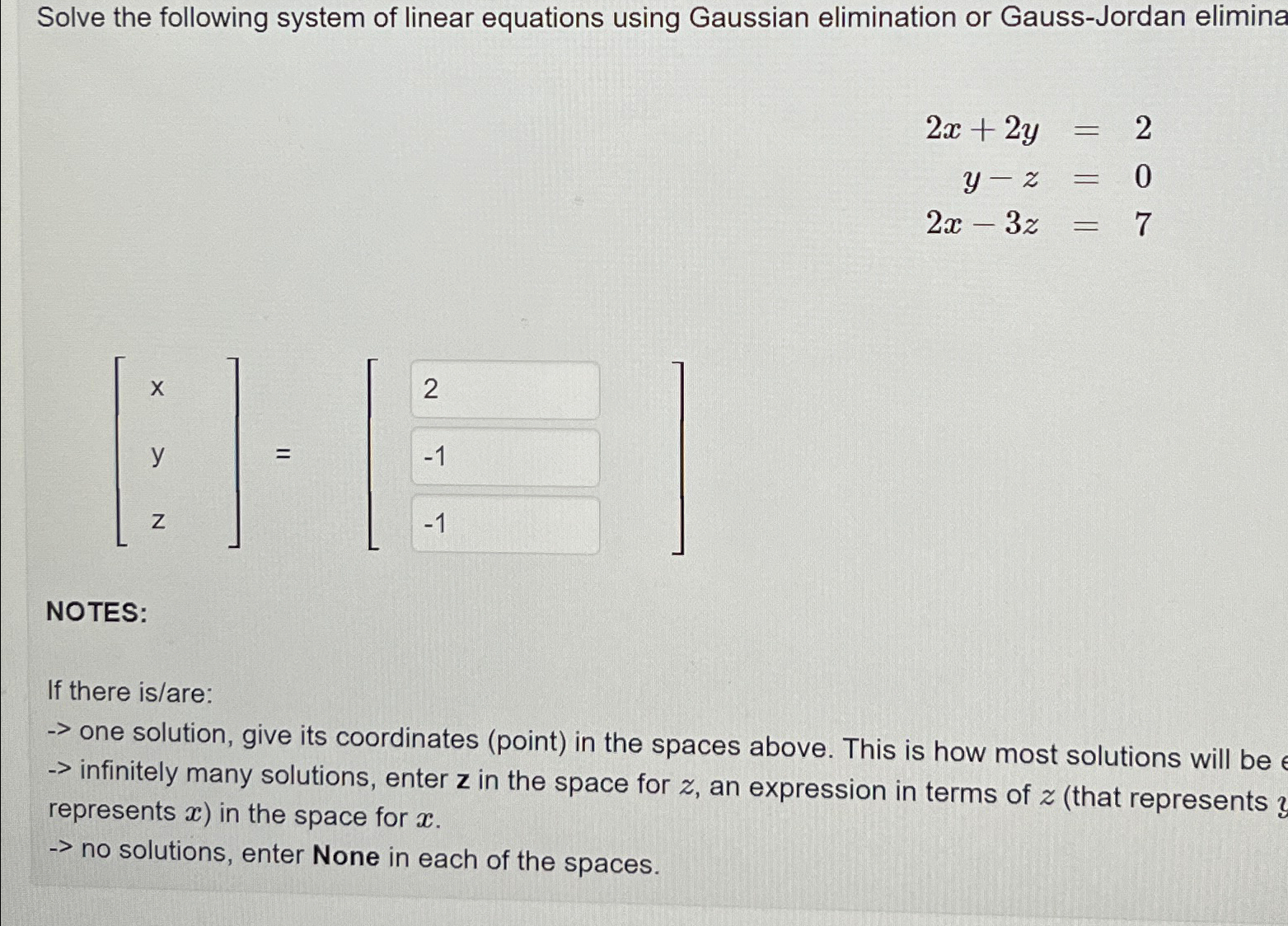 Solved Solve the following system of linear equations using | Chegg.com