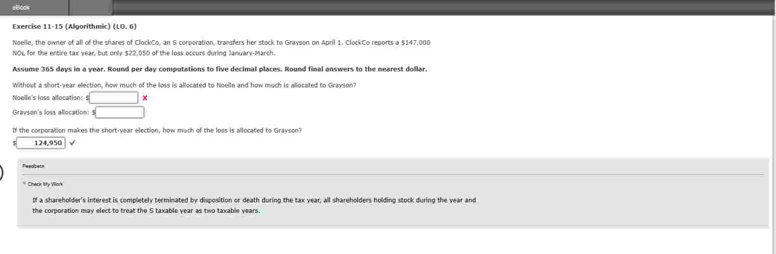 Solved Exercise 11-15 (Algorithmic) (LO. 6) ﻿Noelle, the | Chegg.com