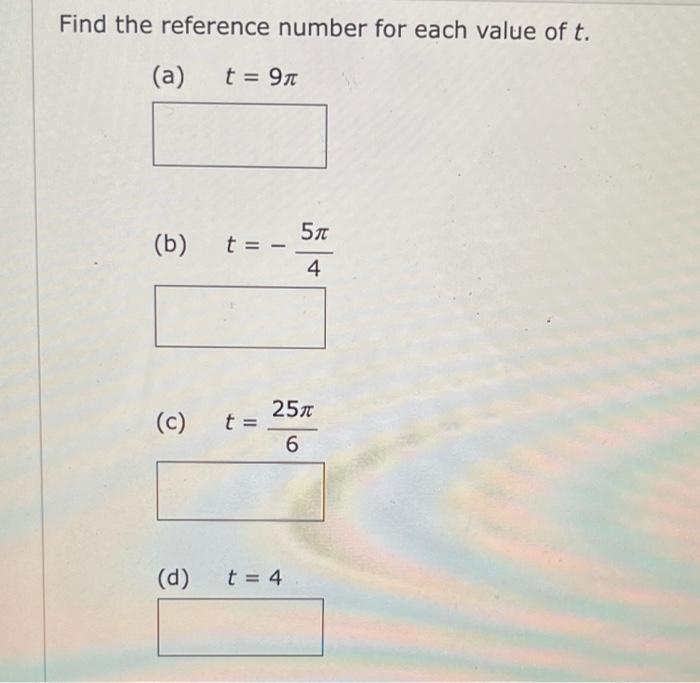 Solved Find the reference number for each value of t. (a) t | Chegg.com