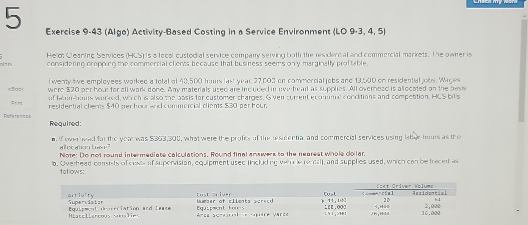 Solved Exercise 9-43 (Algo) Activity-Based Costing in a | Chegg.com